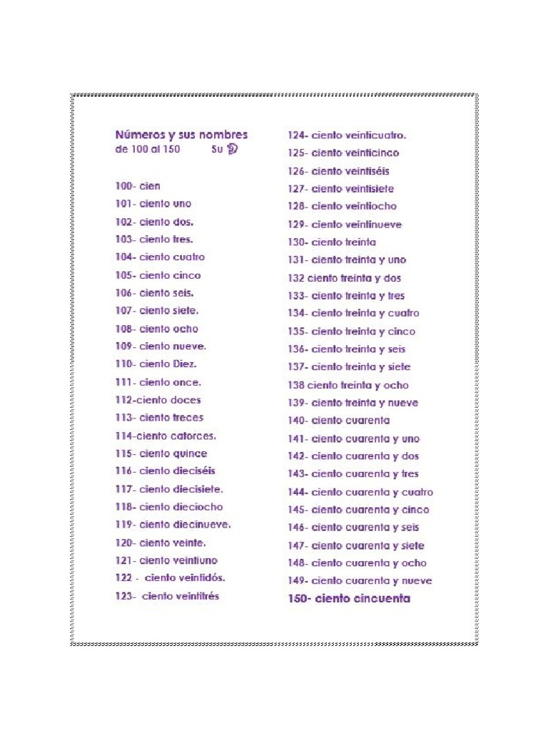 Numeros Del 100 Al 150 | PDF