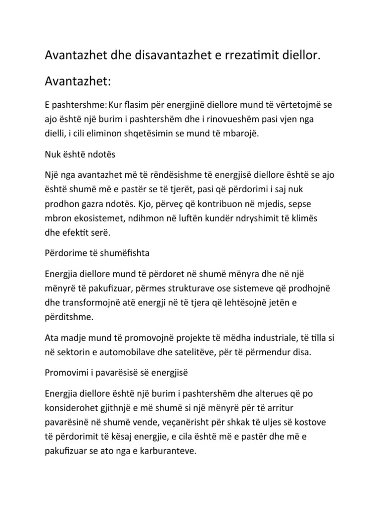 Avantazhet Dhe Disavantazhet e Rrezatimit Diellor | PDF