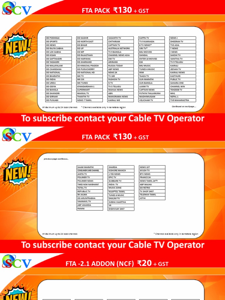 SCV Fta Packs | PDF | Television Network | Broadcasting