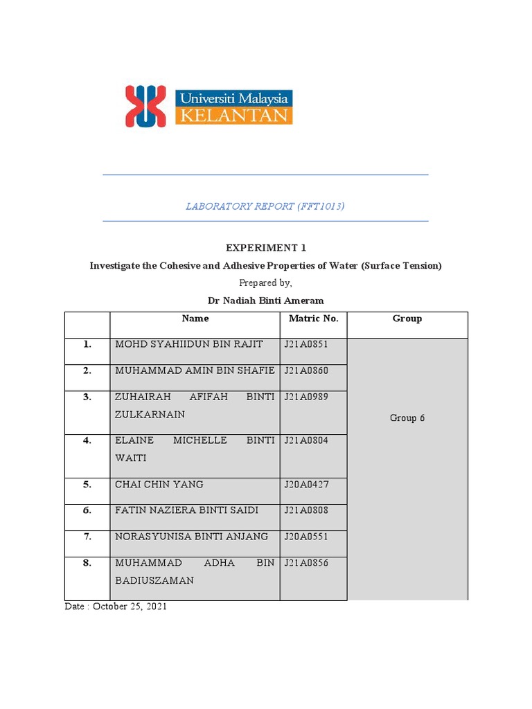 Lab Report Cover Bio | PDF | Water | Molecules