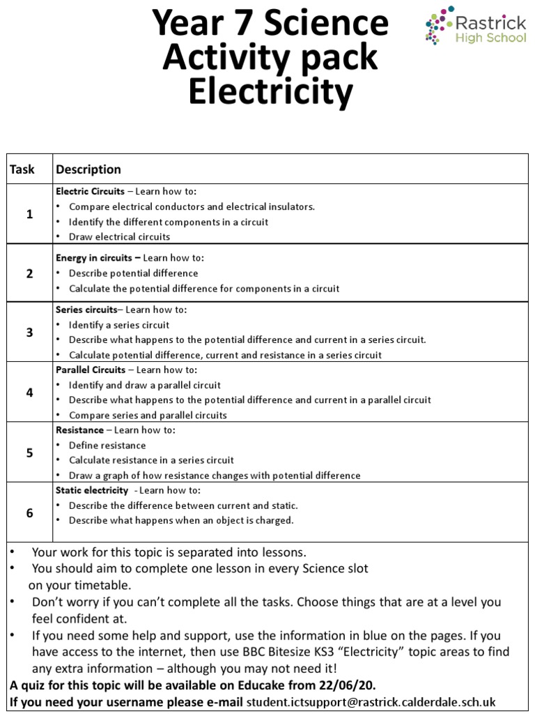 Electricity 1 Student Activity Pack | PDF | Voltage | Series And ...