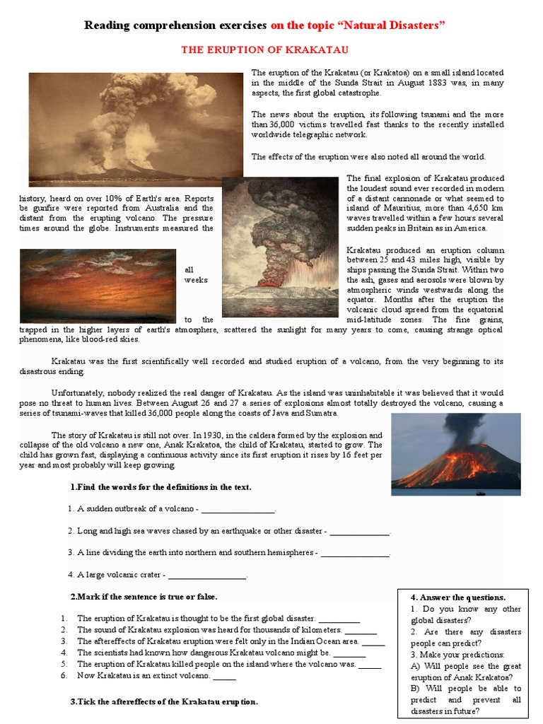 The Eruption of Krakatau Reading Comprehension Exercises - 114230 | PDF ...