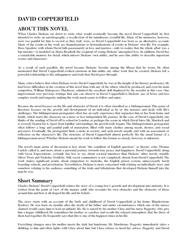 David Copperfield SUMmary | PDF | Charles Dickens | David Copperfield