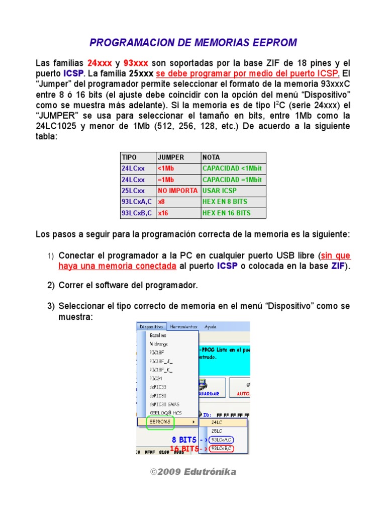 Programación EEPROM | PDF | Almacenamiento de datos de la computadora | Microcontrolador