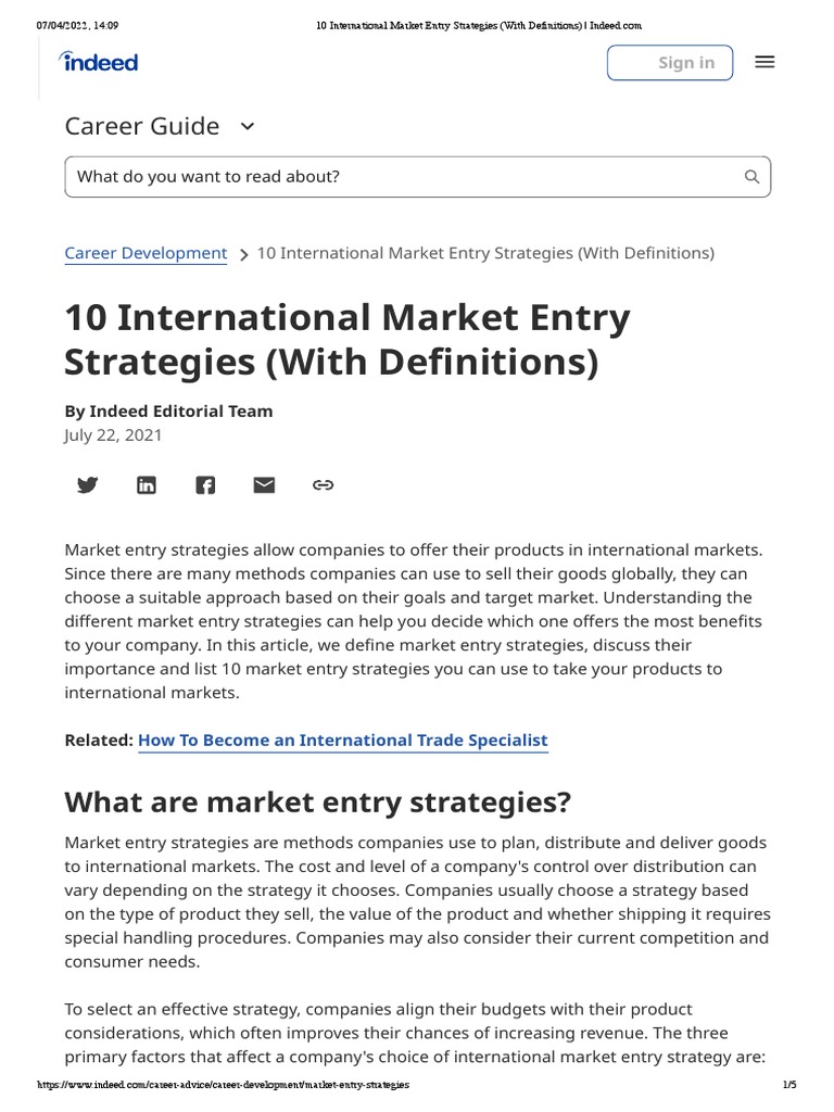 10 International Market Entry Strategies (With Definitions) | PDF ...