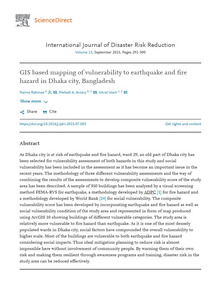 GIS Based Mapping of Vulnerability To Earthquake and Fire Hazard in ...