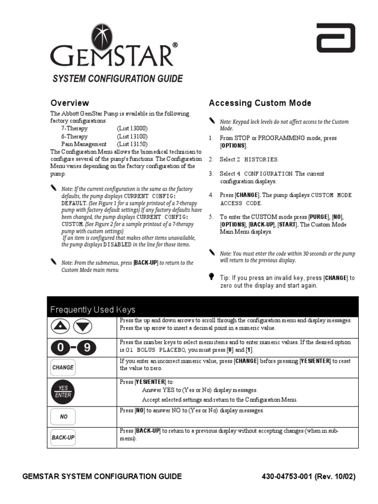 GemStar Pump Configuration Guide | PDF | Menu (Computing)