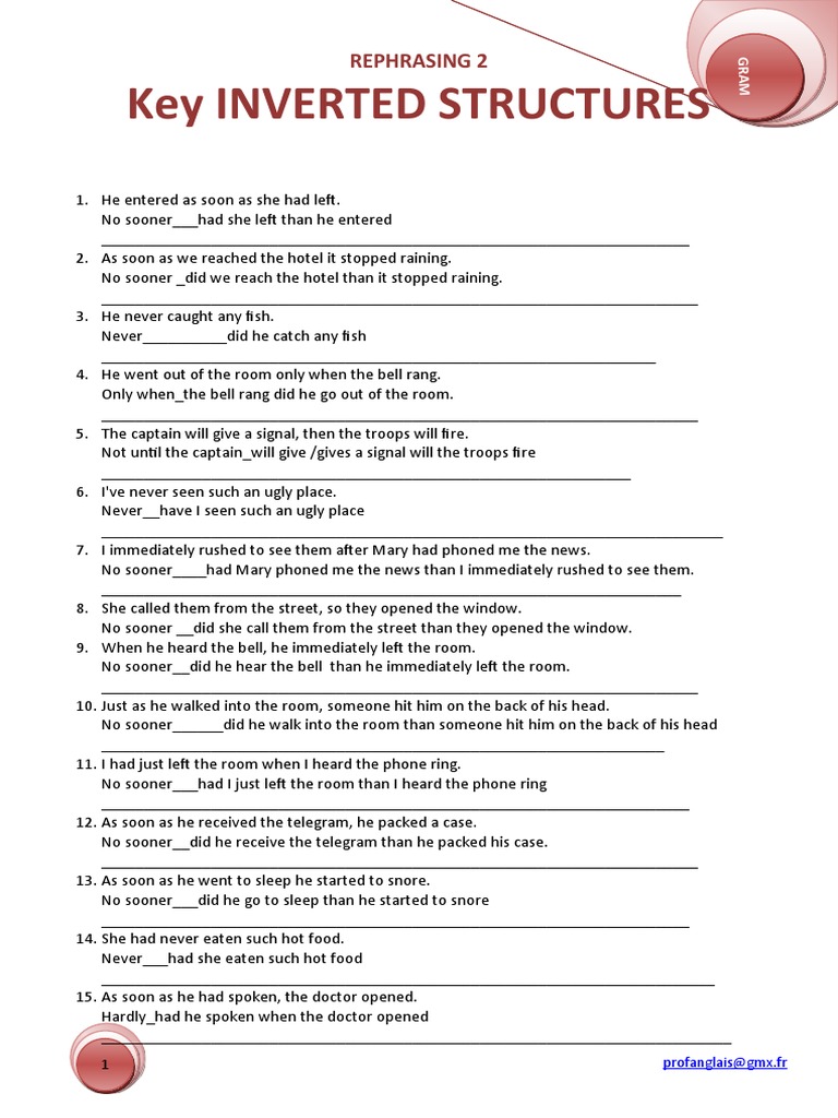 Inversion Exercises KEY 1 Bach A | PDF | Language Arts & Discipline ...