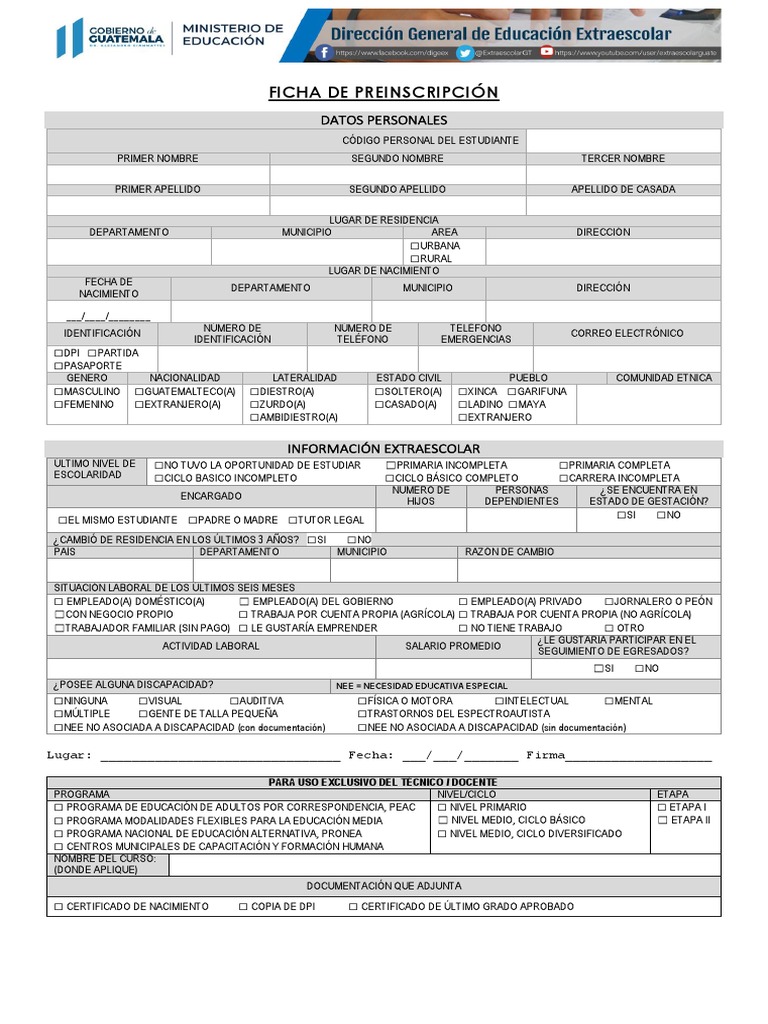 Ficha de Preinscripcion para Estudiantes de PRONEA 2022 | PDF