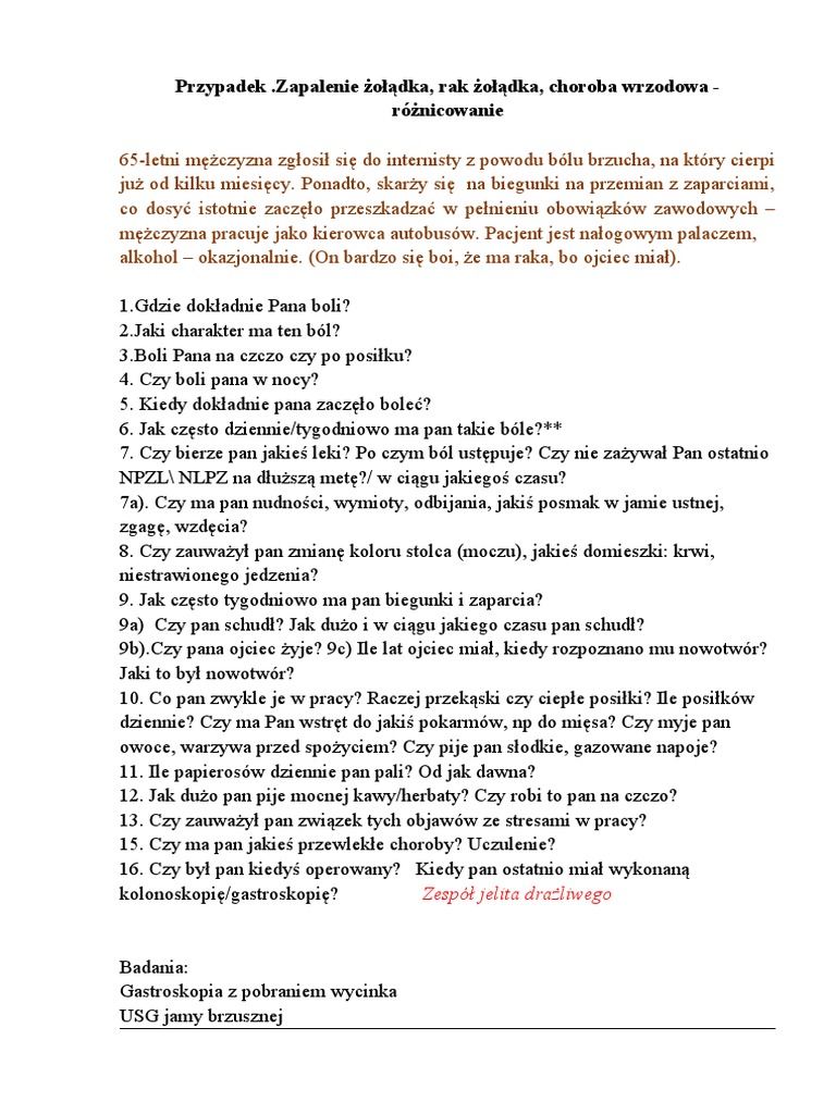 Choroba Żołądka - Przypadek | PDF