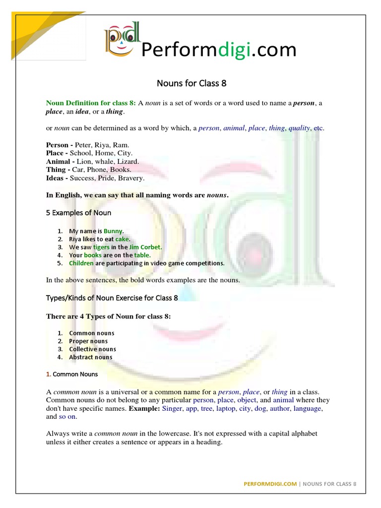 Nouns For Class 8 | PDF | Noun | Word