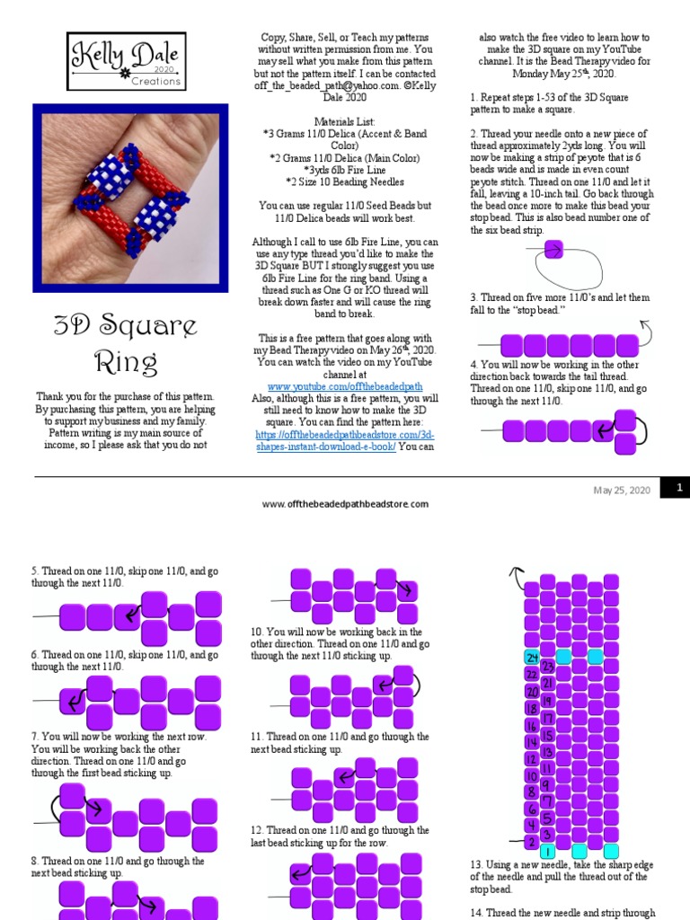 3d Square Ring | PDF | Bead | Textile Arts
