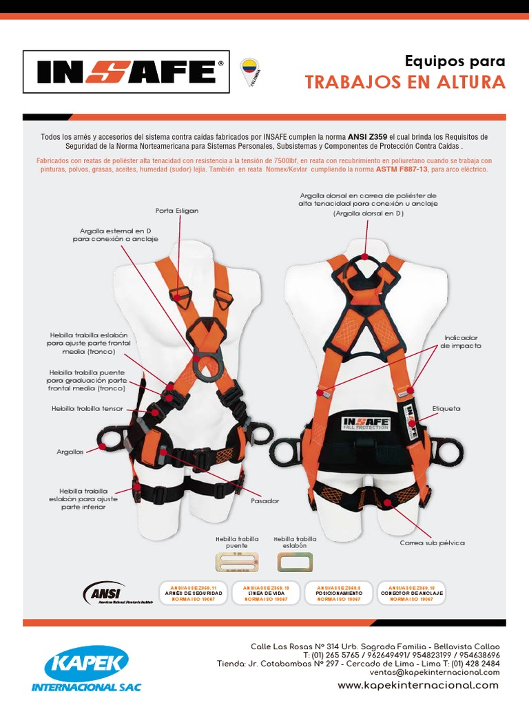 Ficha Técnica de Arnés de Seguridad INSAFE | PDF | Materiales