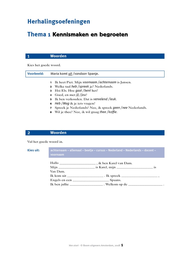Van Start-Herh - Oef.thema 1 | PDF
