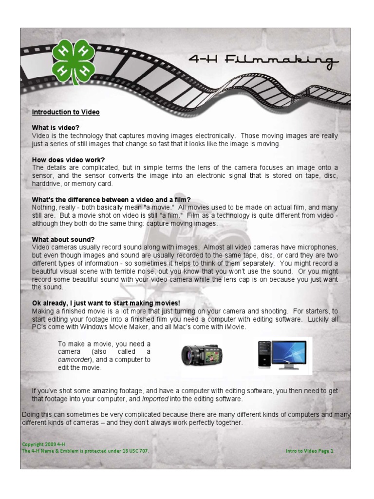 4 H Filmmaking Introduction To Video | PDF | Display Resolution | Pixel