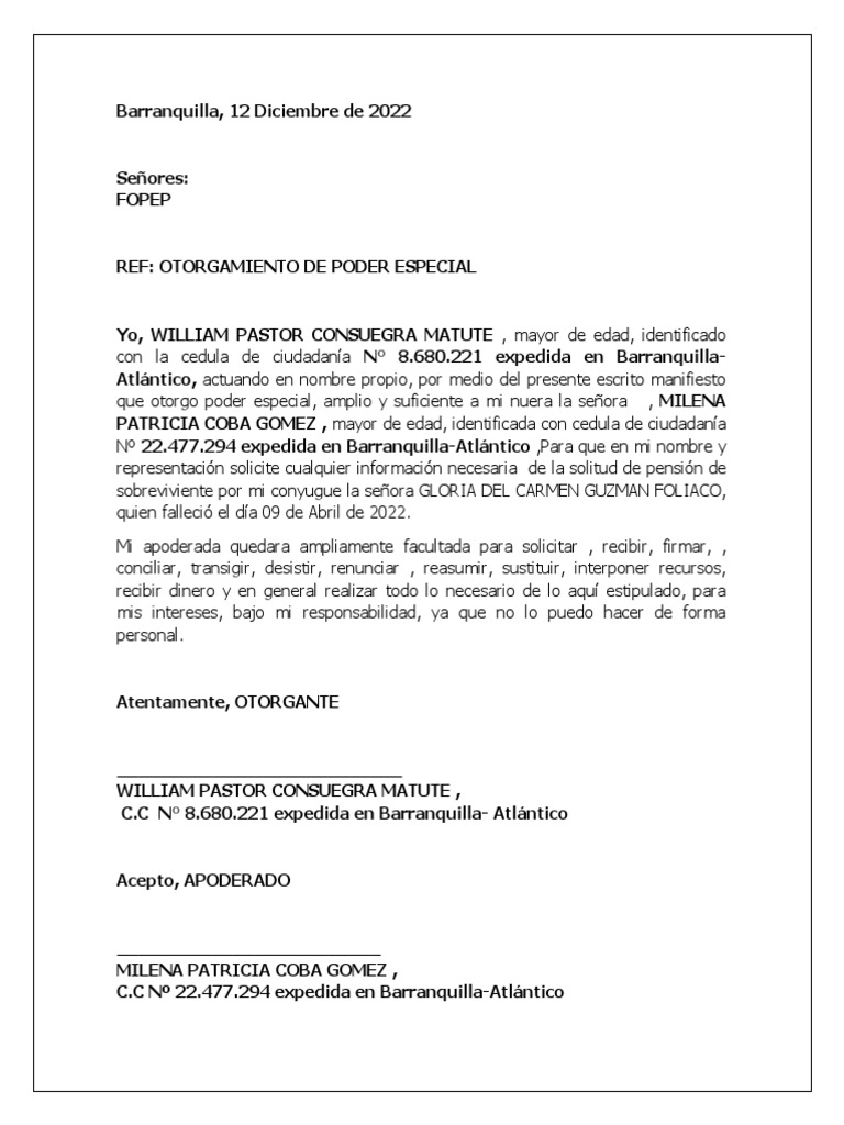 Otorgamiento de Poder para Recibir Pension | PDF