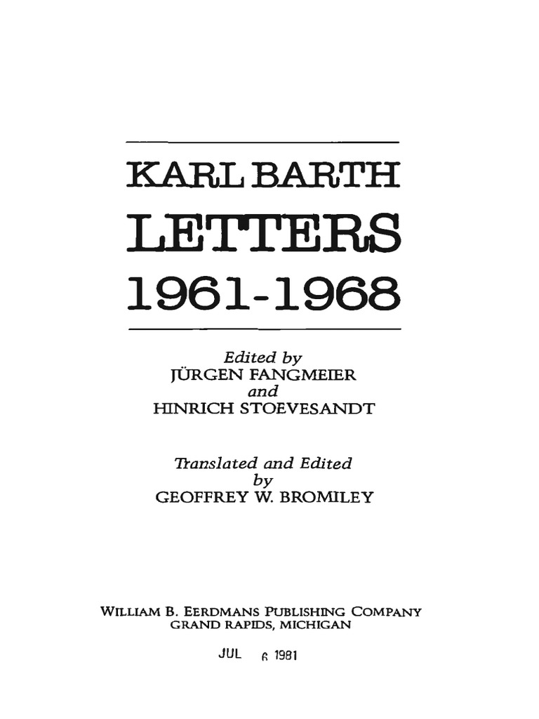 Letters 1961-1968 (Karl Barth) | PDF