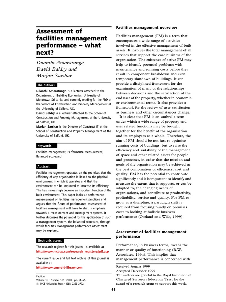 Facilities Performance | PDF | Goal | Performance Indicator