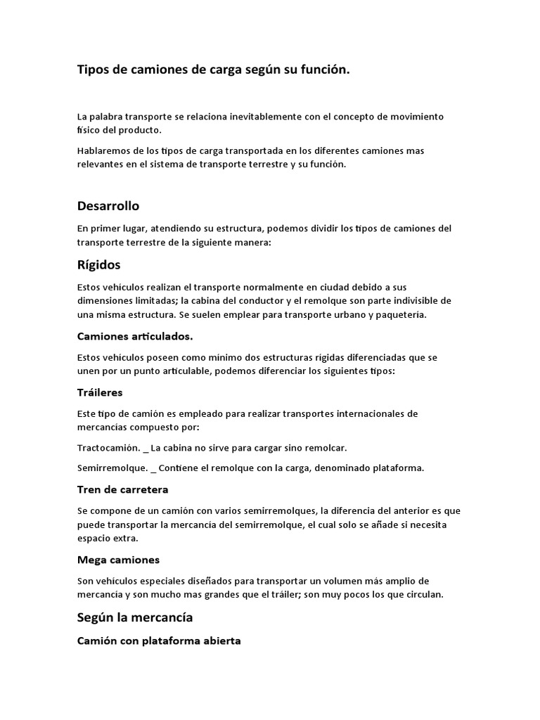 Tipos De Camiones De Carga Según Su Función Pdf Camión Remolque