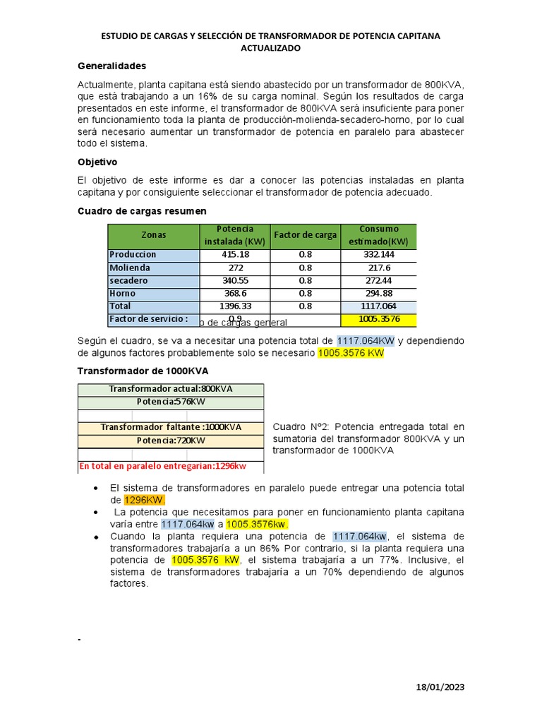Informe de Carga y Selección de Transformador | PDF