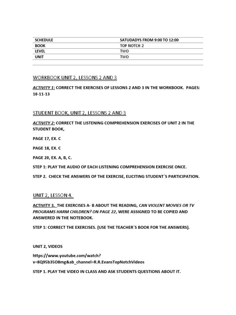 Lesson Plan Top Notch 2, Unit 2 | PDF