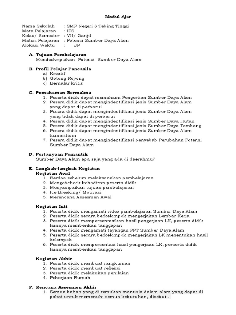 Modul Ajar 1 POTENSI SDA | PDF