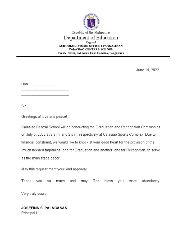 Request Letter For Tarpaulin | PDF