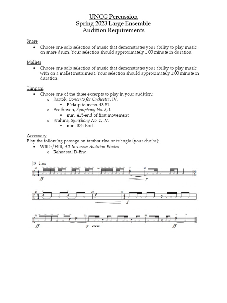 UNCG Percussion Audition Guide | PDF