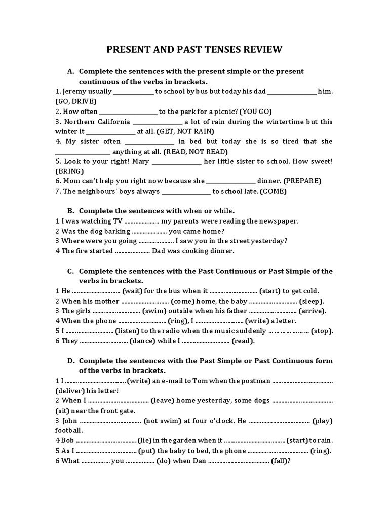 Present and Past Tenses Exercises | PDF | Foreign Language Studies ...