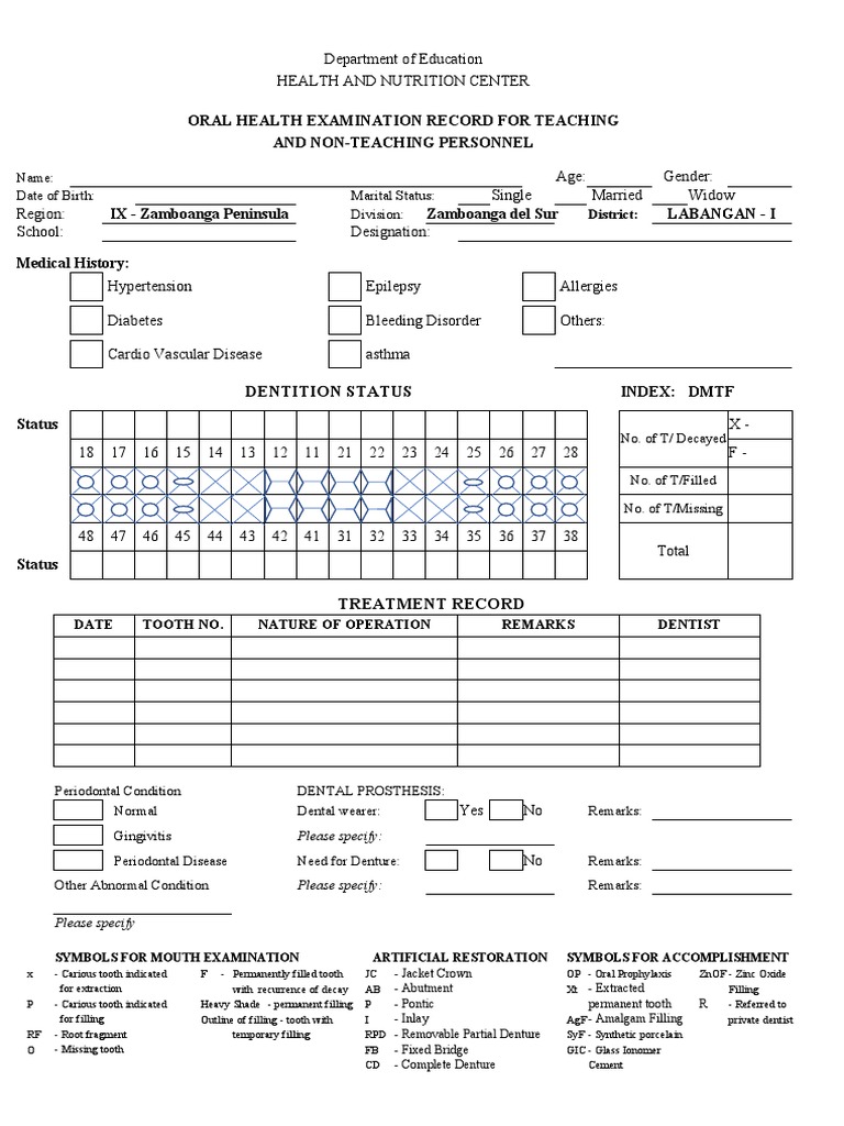 Oral Health Examination Record For TNTP | PDF | Dentistry | Periodontology