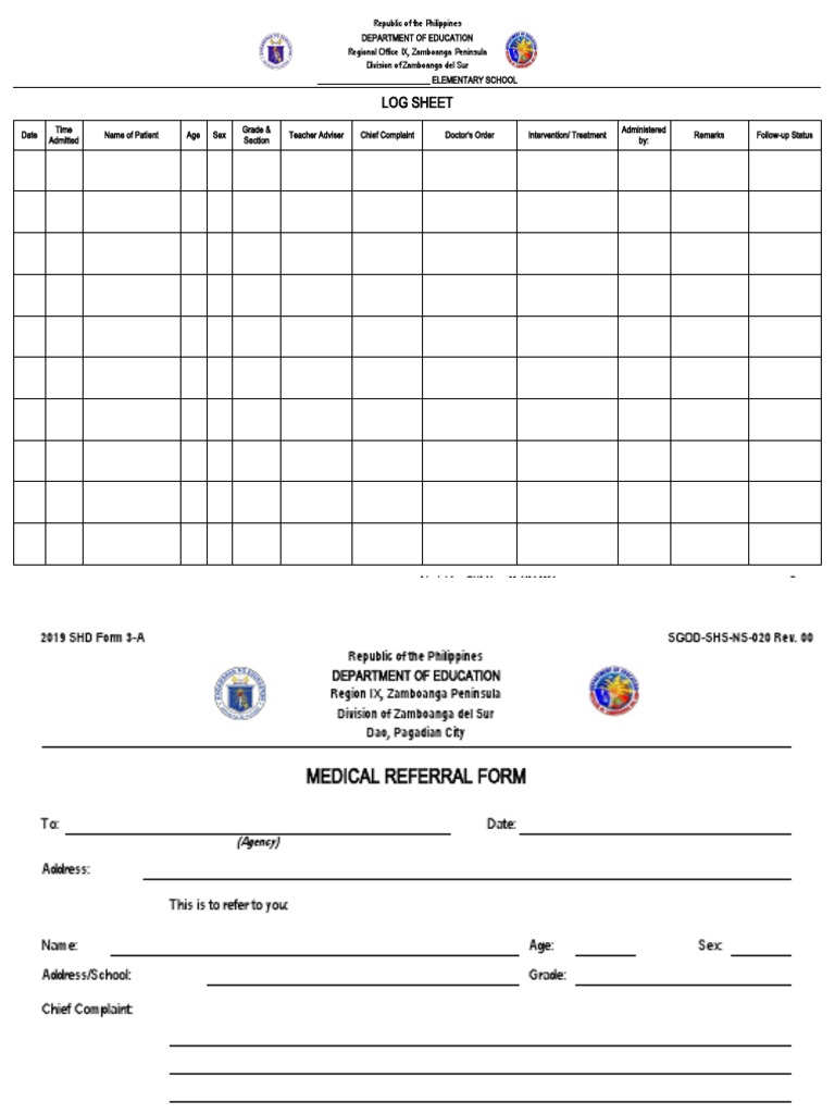 DepEd Log Sheet and Medical Referral Form | PDF | Common Cold ...
