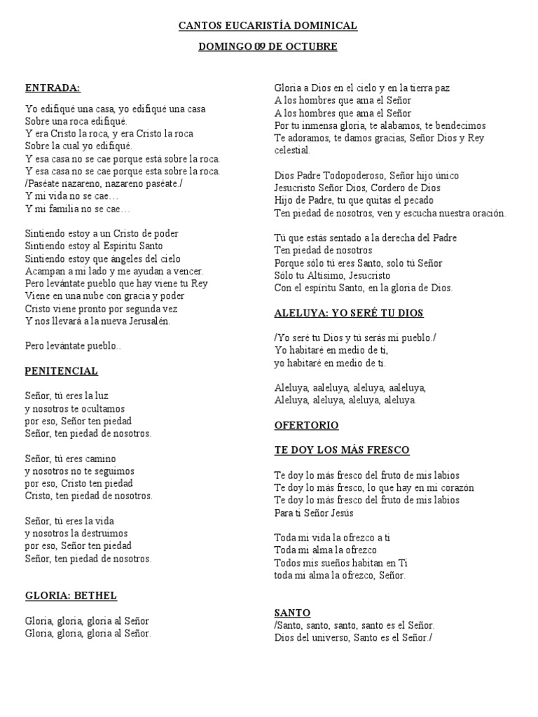 Cantos Eucaristía Dominical 09 de Octubre | PDF | Cristo (título) | eucaristía
