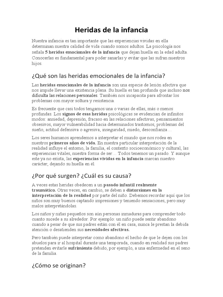 Heridas De La Infancia Pdf Las Emociones Adultos