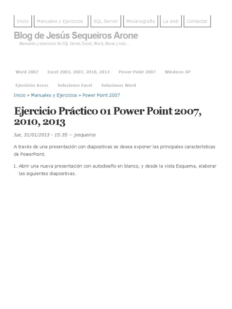 Ejercicio Práctico 01 Power Point 2007, 2010, 2013 - Blog de Jesús Sequeiros Arone | PDF ...