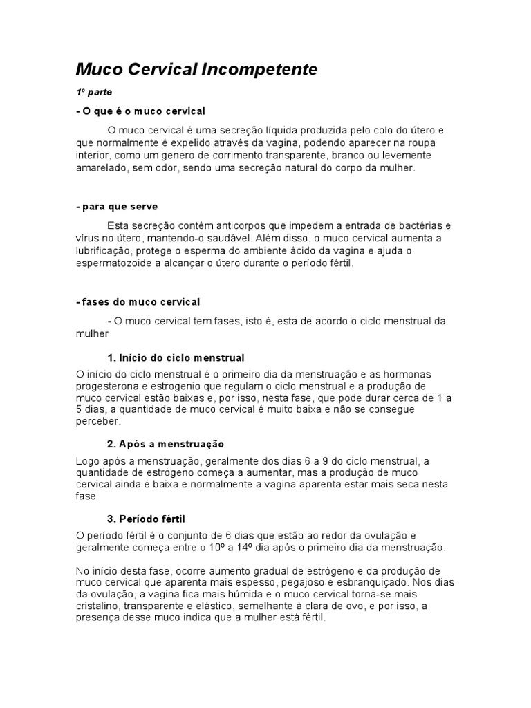 Guião Muco Cervical Incompetente | PDF | Ciclo menstrual | Gravidez