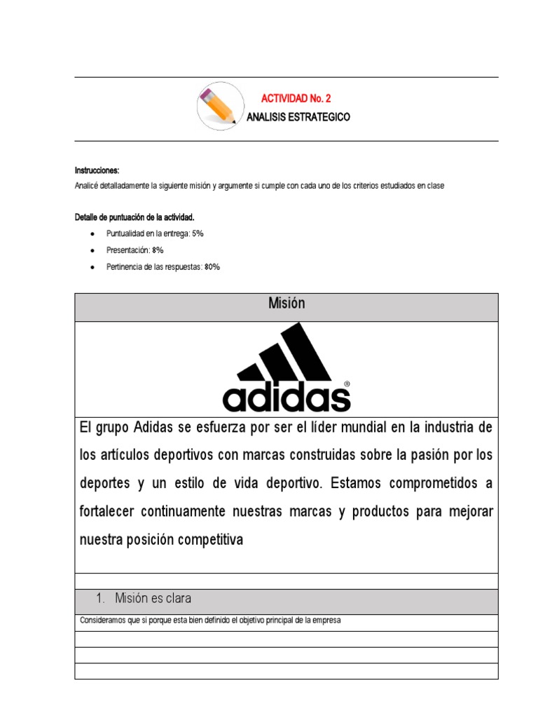 Actividad No - 2 Analisis de La Mision Adidas | PDF