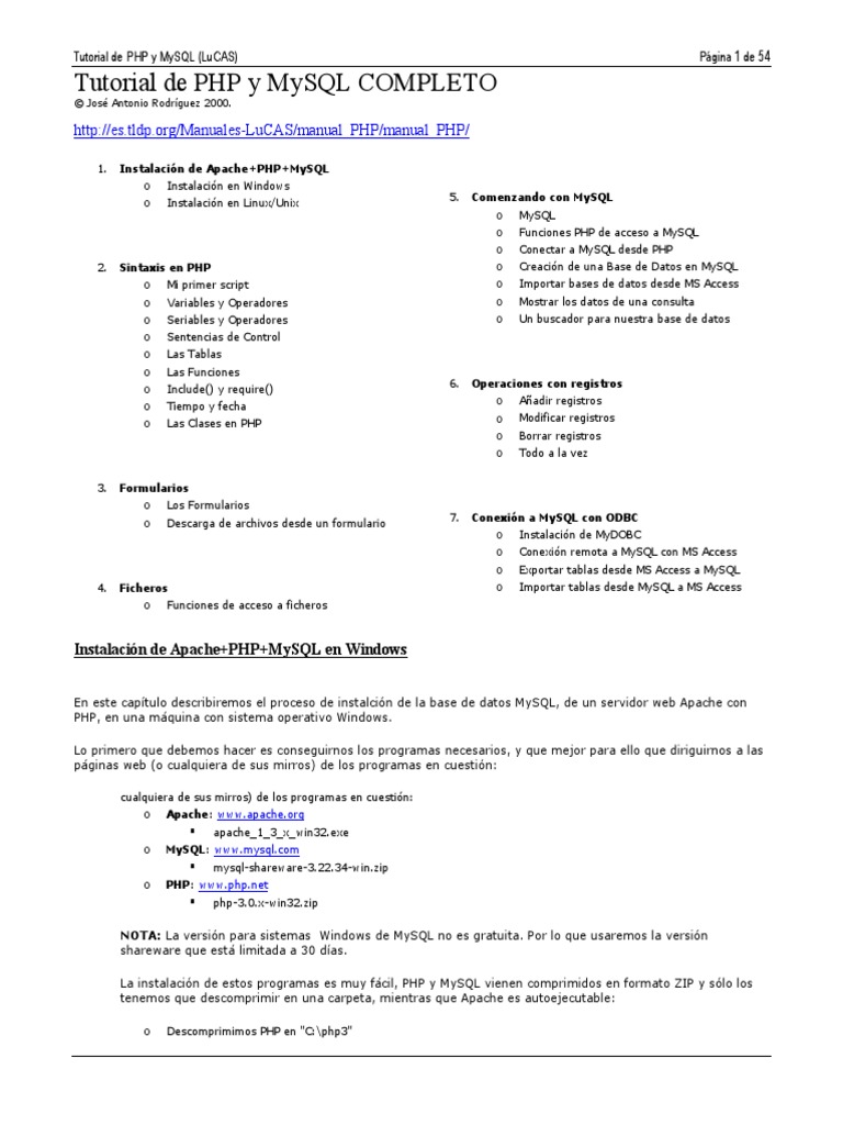Tutorial de PHP Y Mysql (Lucas) Página 1 de 54 | PDF | Php | Mi sql