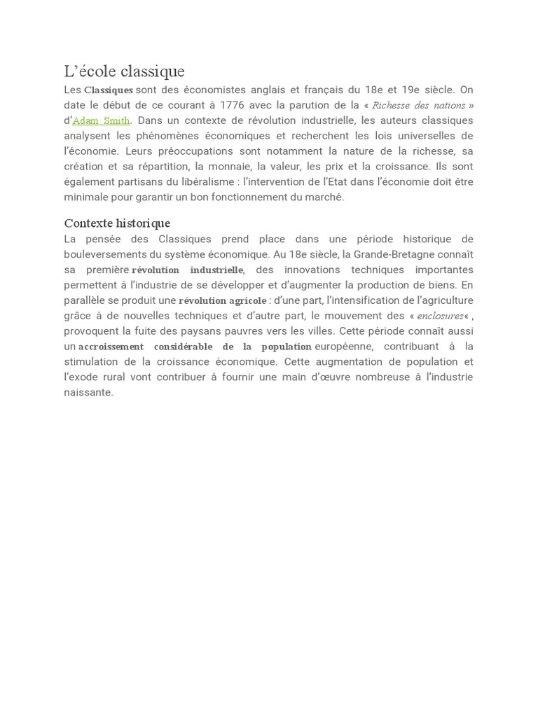 L'école classique et l'économie moderne | PDF | Histoire