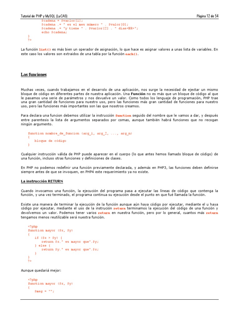Las Funciones: Tutorial de PHP Y Mysql (Lucas) Página 12 de 54 | PDF ...