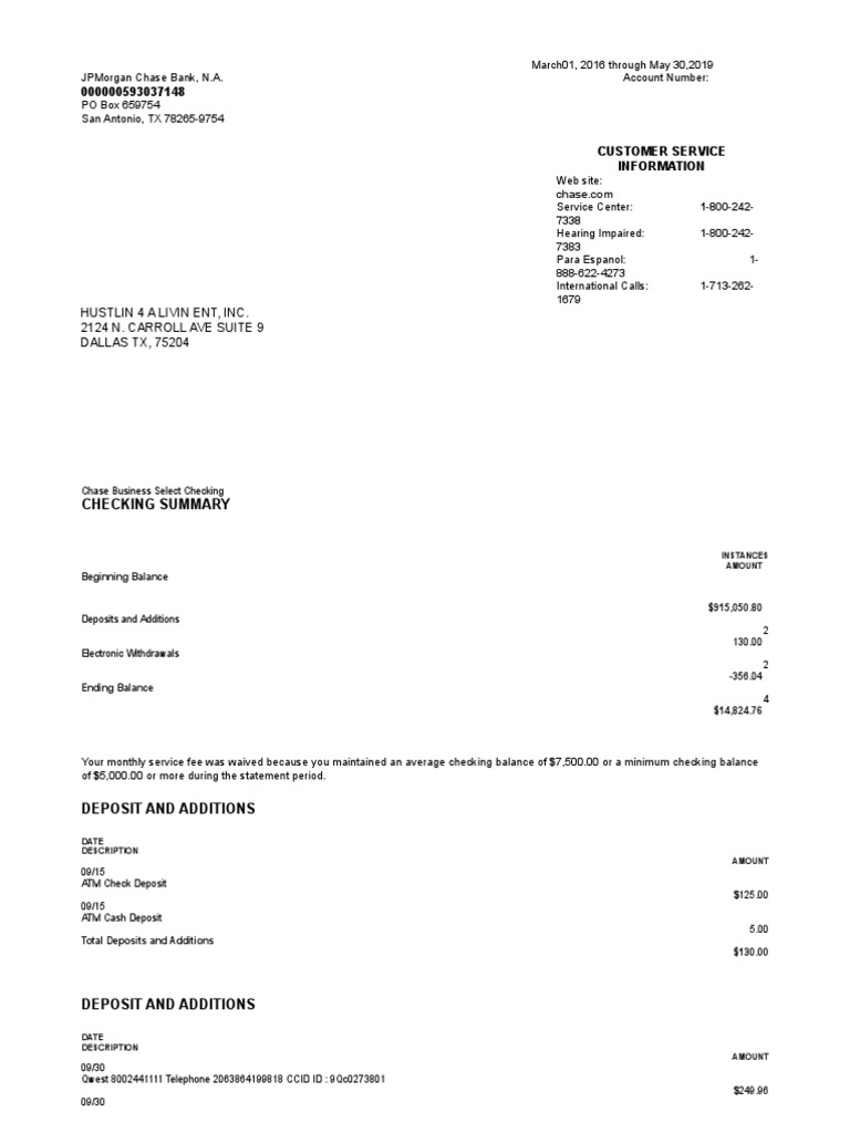 Chase Bank Statement | PDF | Chase Bank | Financial Technology