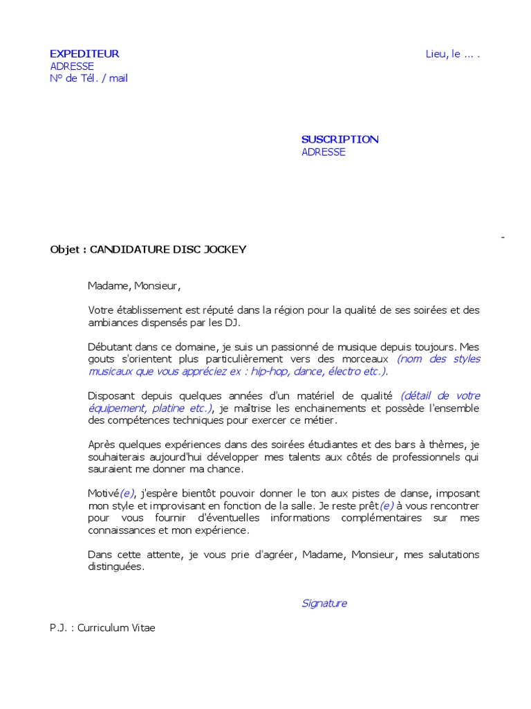 Lettre de Motivation DJ | PDF
