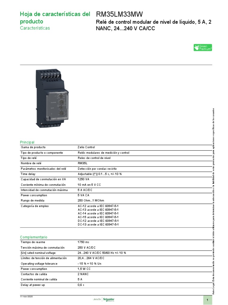 Rele Control de Nivel - RM35LM33MW | PDF | Relé | Residuos