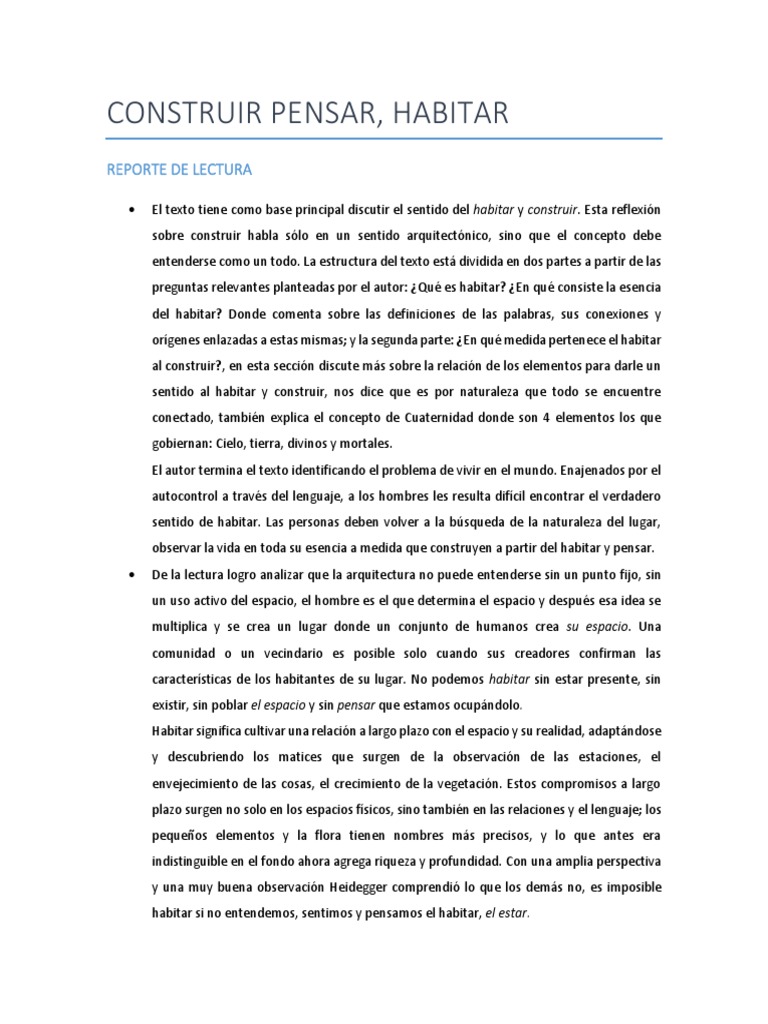 Construir, Pensar, Habitar | PDF | Esencia | Naturaleza Construir, Pensar, Habitar | PDF | Esencia | Naturaleza
