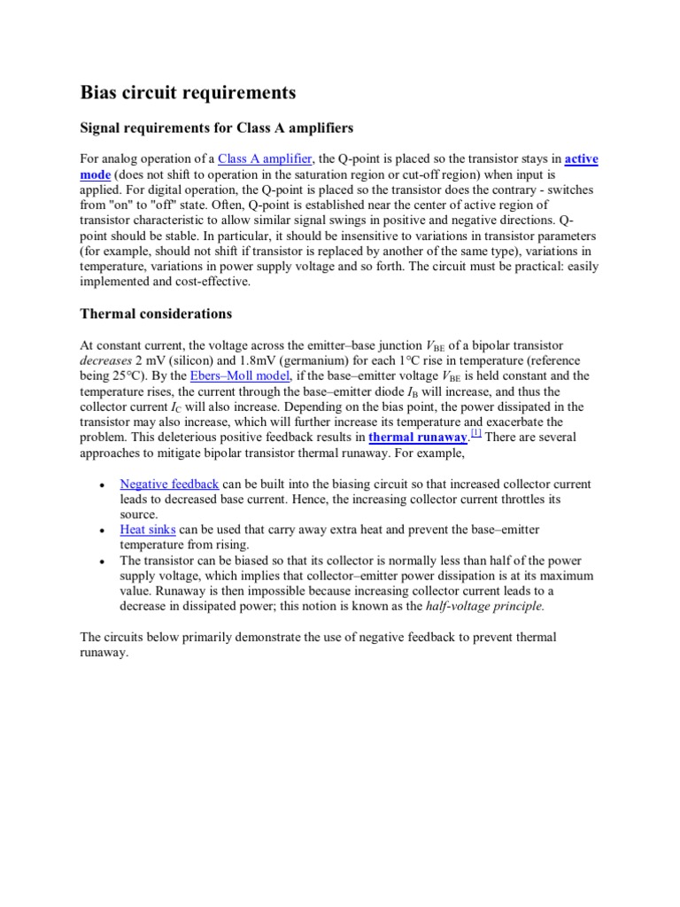Bias Circuit Requirements | PDF | Amplifier | Bipolar Junction Transistor