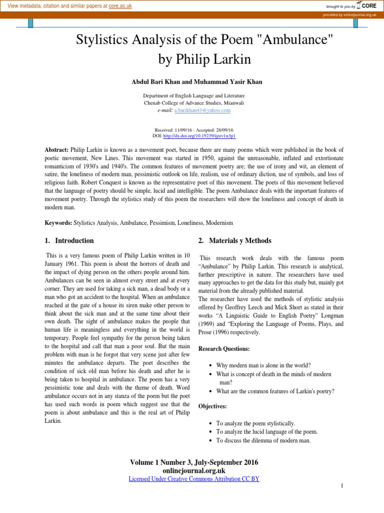 Stylistics Analysis of The Poem "Ambulance" by Philip Larkin | PDF ...