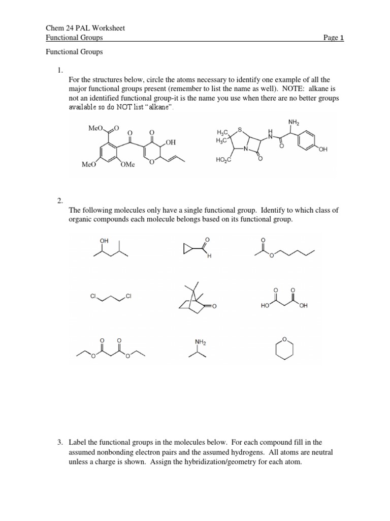 Functional Groups Identification Worksheet | PDF