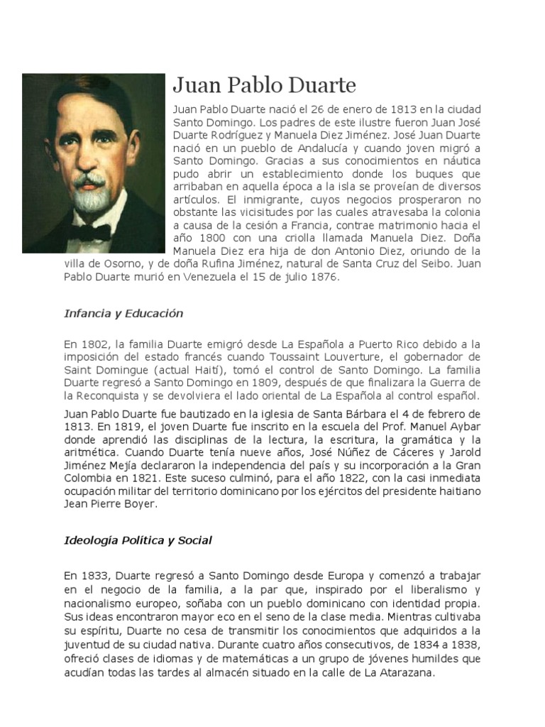 Biografía de Juan Pablo Duarte | PDF | República Dominicana