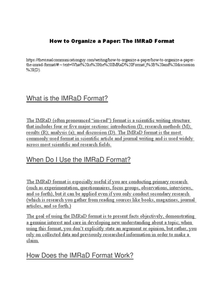 How To Organize A Paper IMRaD Format 1 | PDF | Career & Growth | Art
