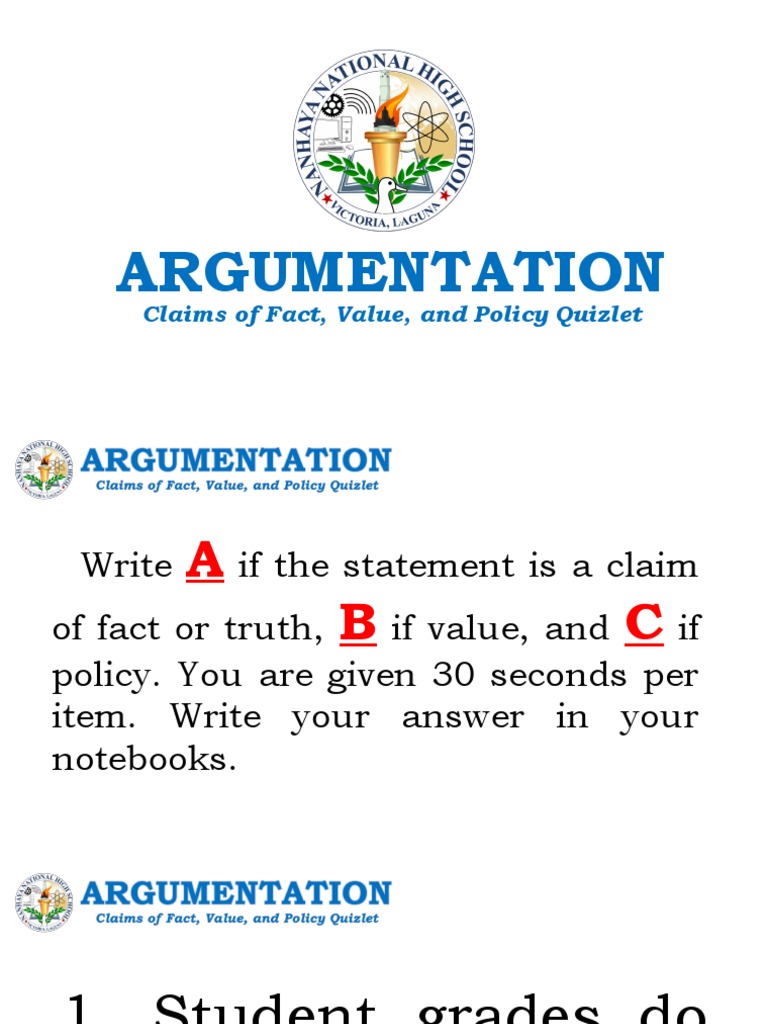 Claims of Fact, Value, and Policy Quiz | PDF