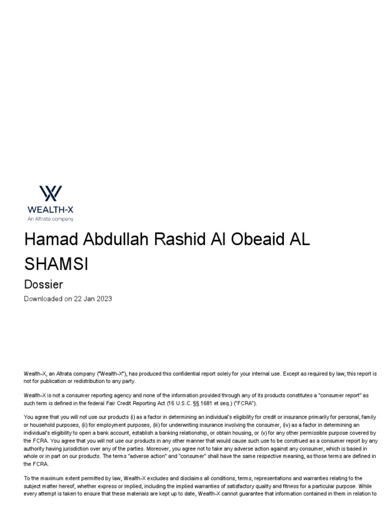 Wealth-X Hamad Abdullah Rashid Al Obeaid AL SHAMSI Dossier | Download Free PDF | United Arab ...